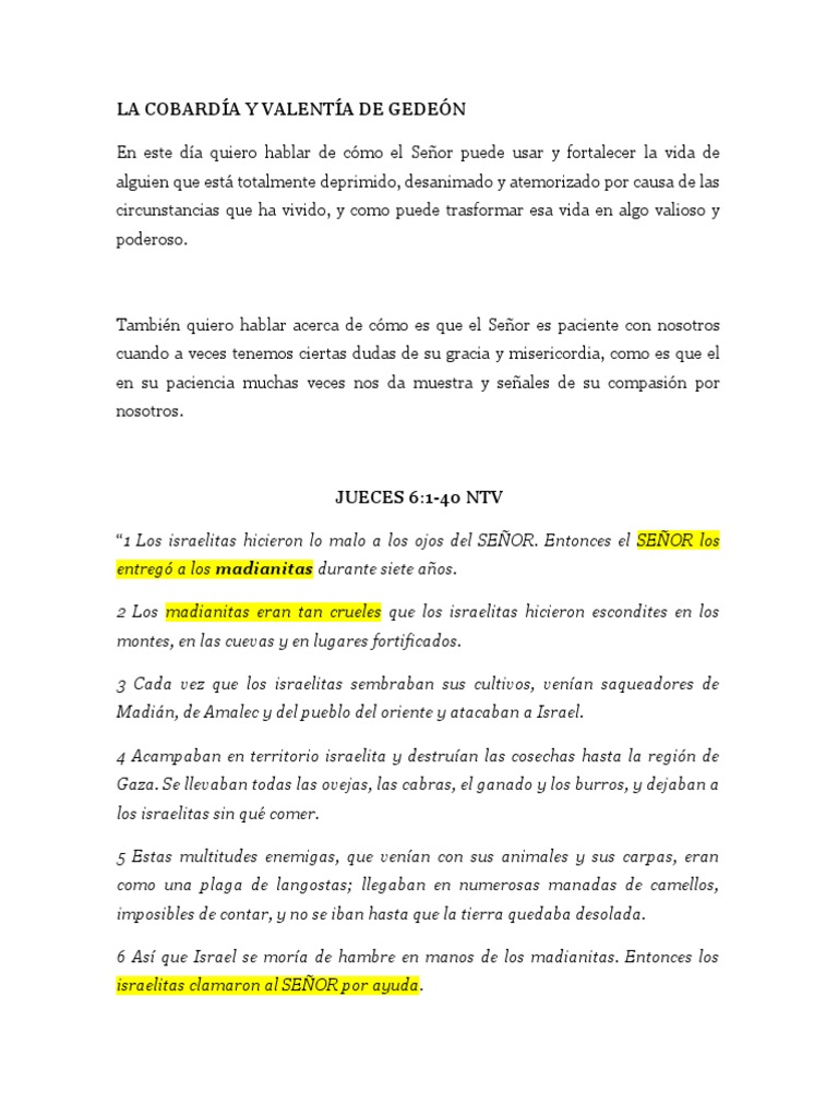 La Cobardia y Valentía de Gedeón | PDF | Pecado