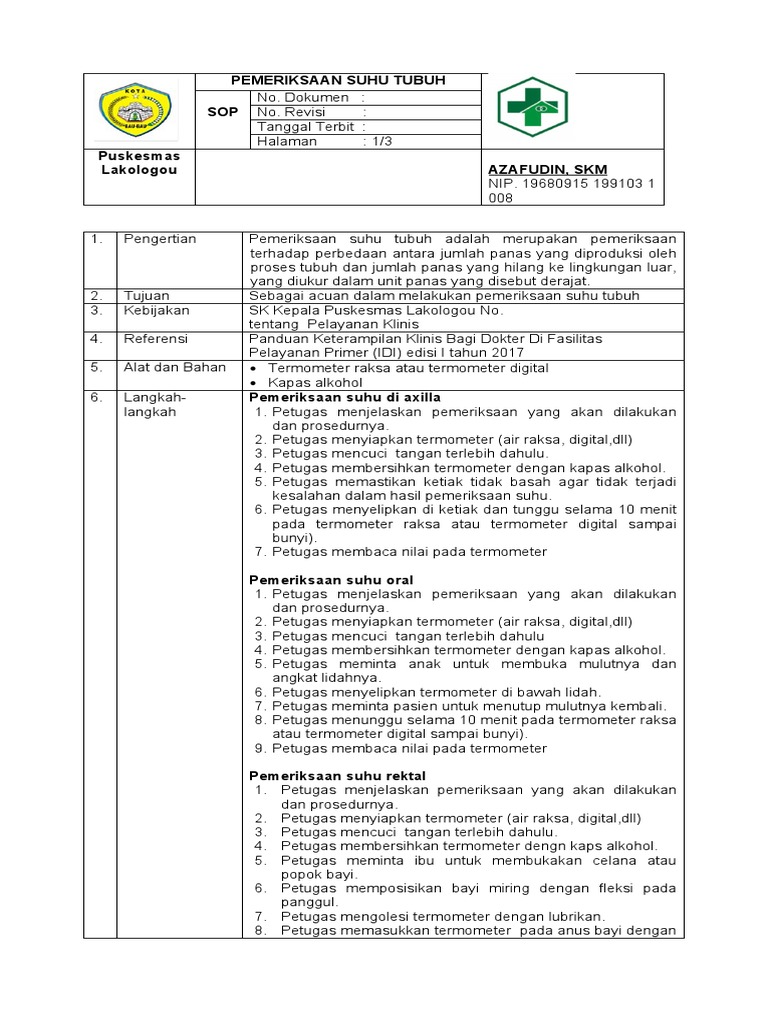 Sop Pemeriksaan Suhu Badan | PDF