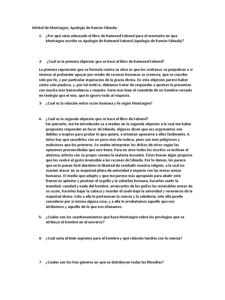 Apología de Ramón Sibiuda: Razón y Fe | PDF | Ateísmo | Michel De Montaigne