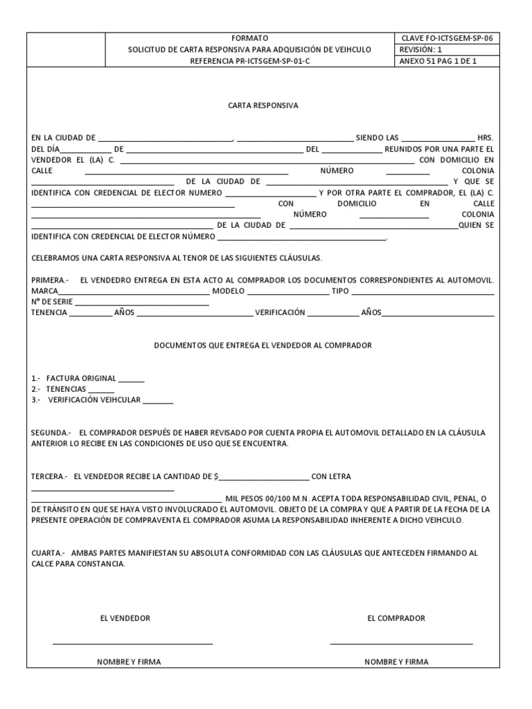 Carta Responsiva en Blanco