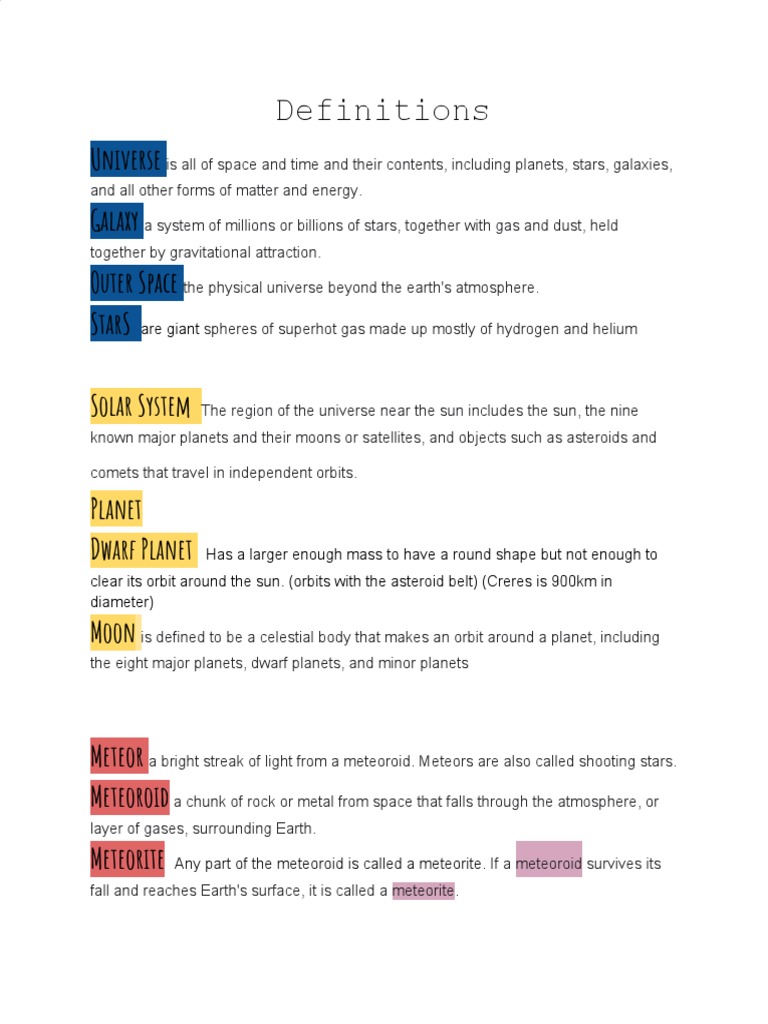 Solar System Overview and Definitions | PDF | Planets | Meteoroid
