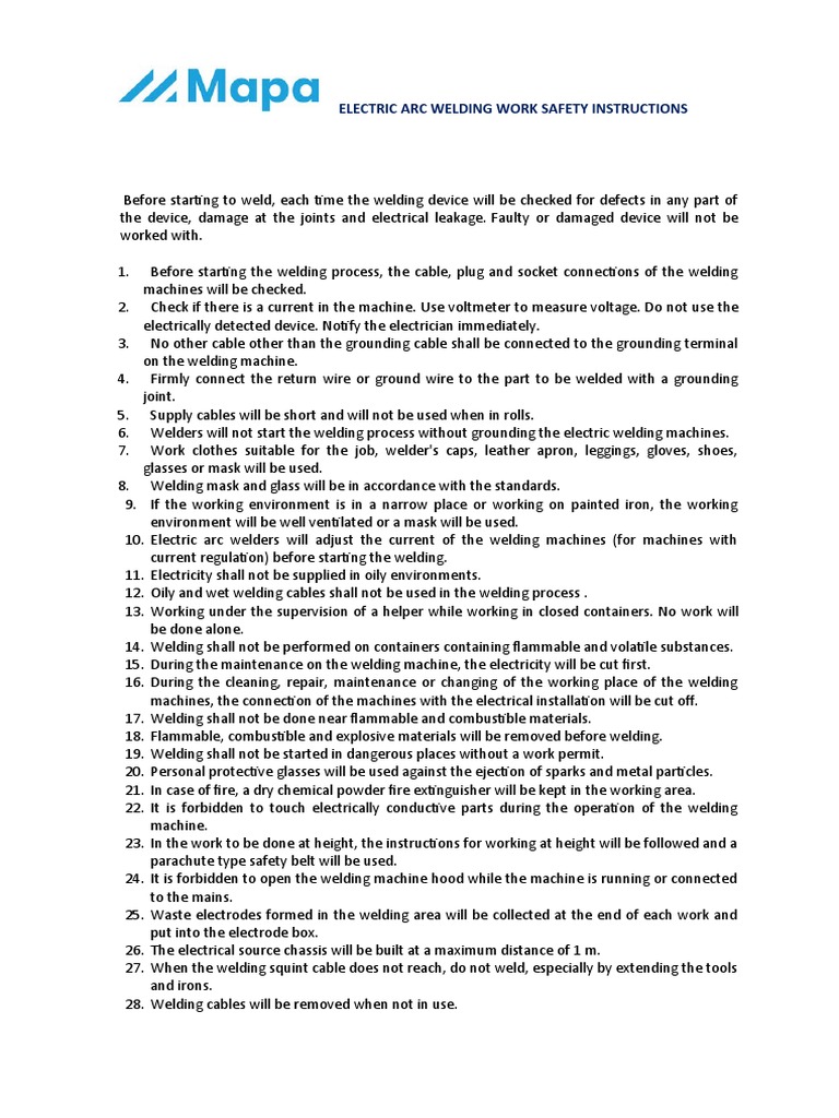 002-Ins Electric Arc Welding Work Safety Instructions | PDF ...