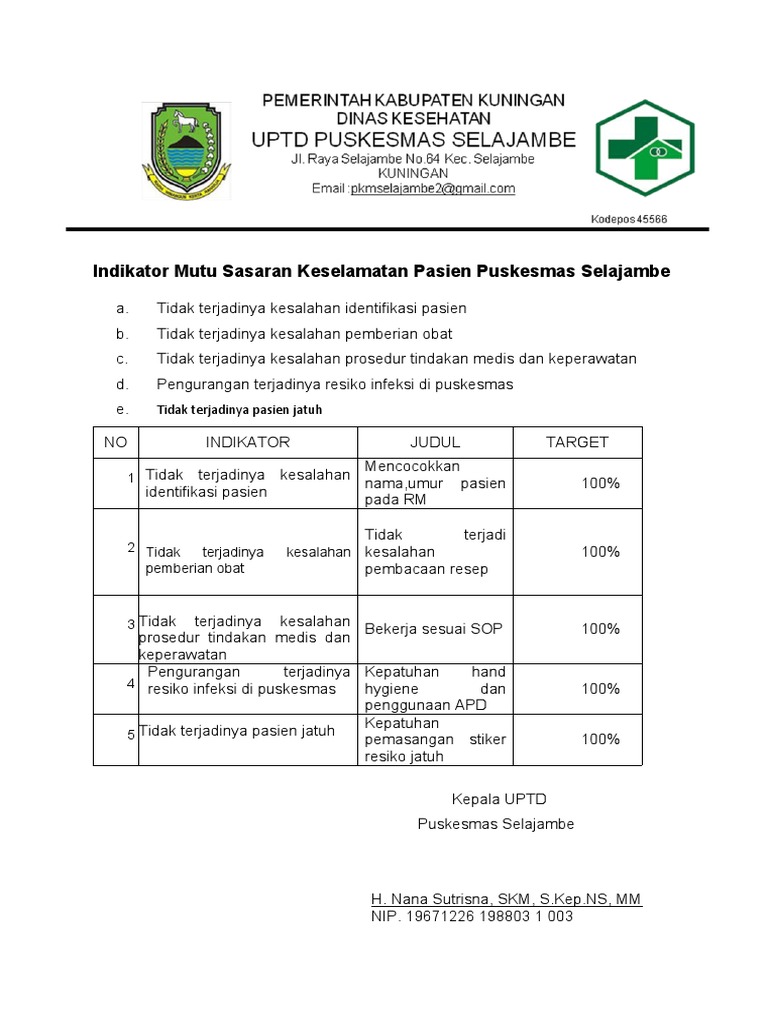 Indikator Mutu Indikator Keselamatan Pasien | PDF