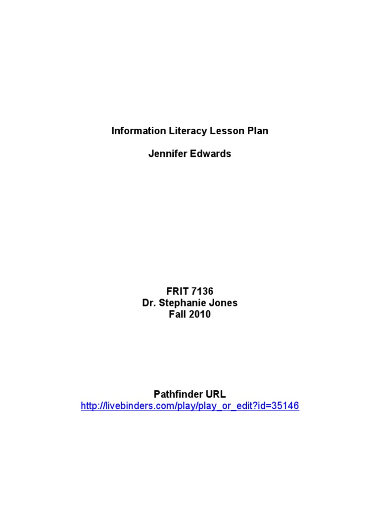 Information Literacy Lesson Plan Jennifer Edwards | PDF | Information ...