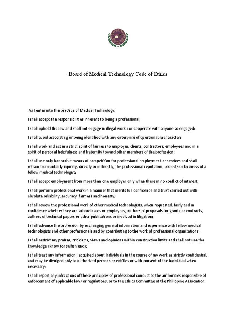Medical Technology Code of Ethics Guide | PDF | Employment | Conflict ...