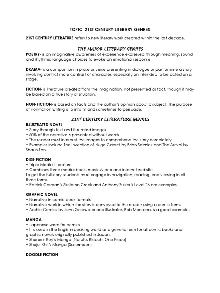 Topic: 21St Century Literary Genres | PDF | Narrative | Novels