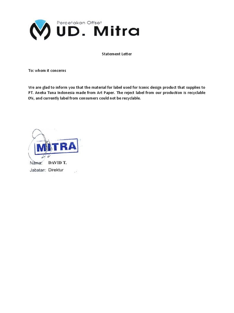 Contoh Statement Letter - Label | PDF