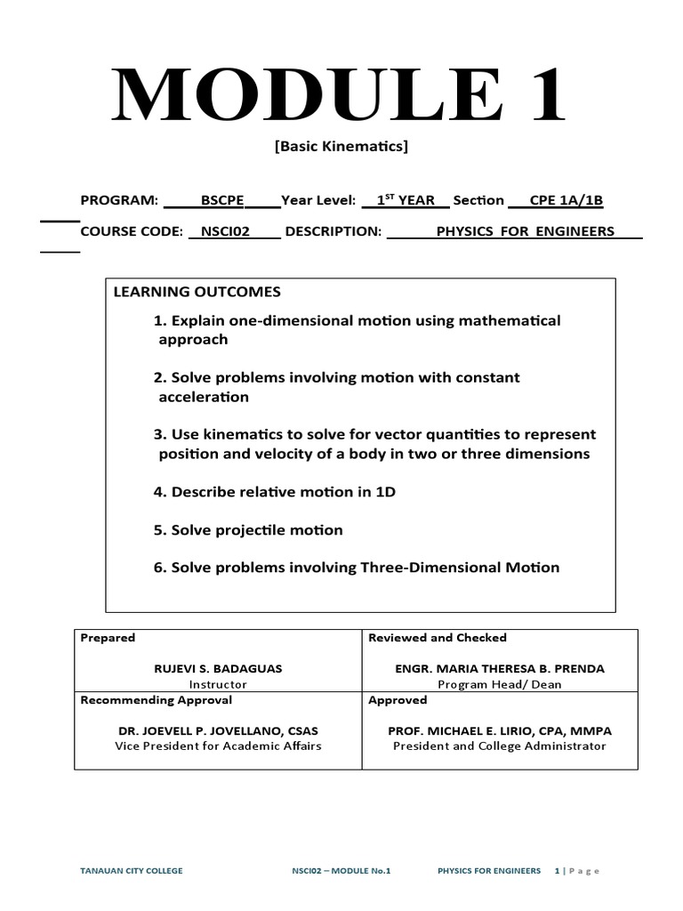 Module 1 - Basic Kinematics NSCI02 | PDF | Acceleration | Velocity