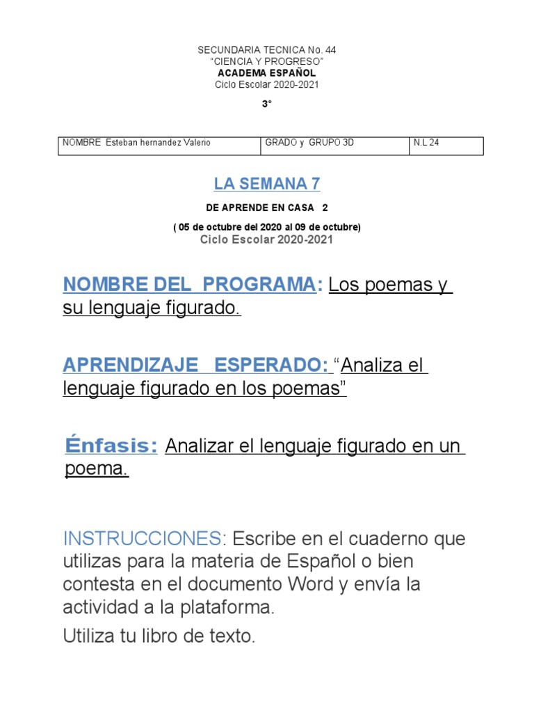 Canción Analizar El Lenguaje Figurado en Un Poema. | PDF | Metáfora | Amor