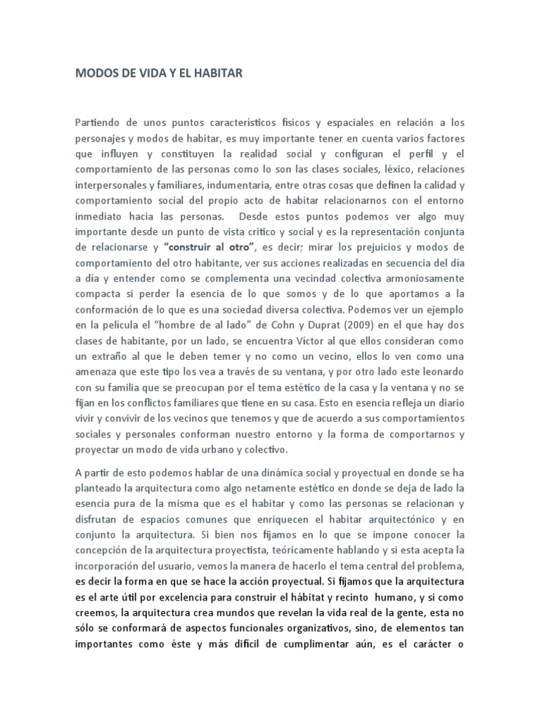 Modos de Vida y Hábitat Social | PDF | Comportamiento | Conceptos ...