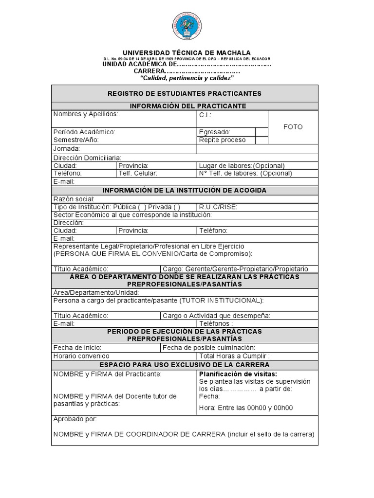 Formato de Formalización - Registro Del Estudiante Practicante | PDF