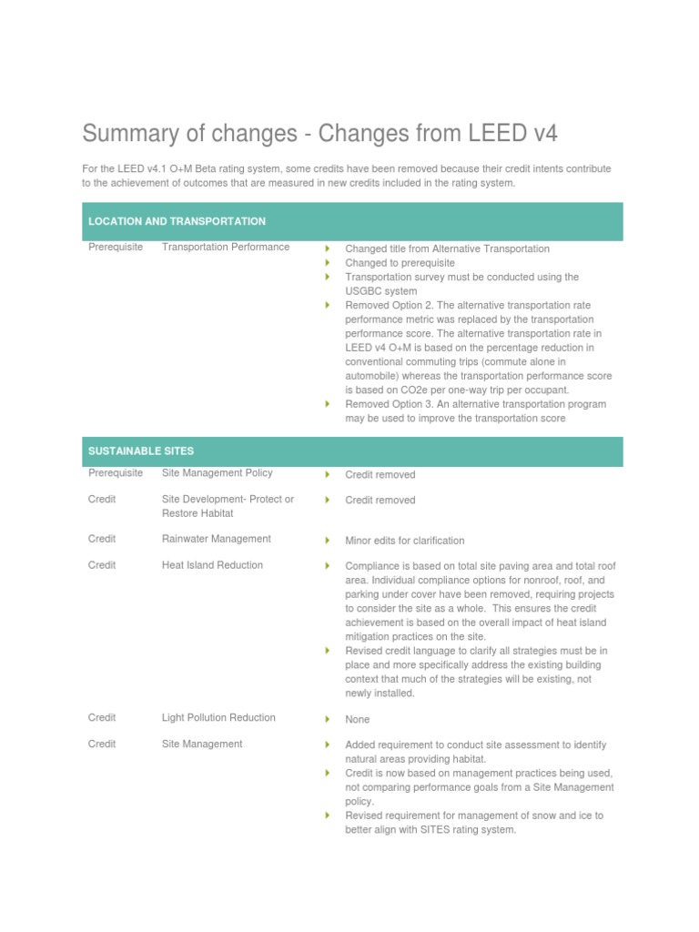 LEED v4.1 O+M Changes Summary | PDF | Leadership In Energy And ...