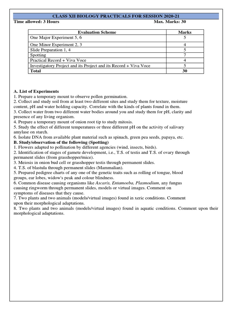 Class 12 Biology Practicals Guide | PDF | Meiosis | Soil