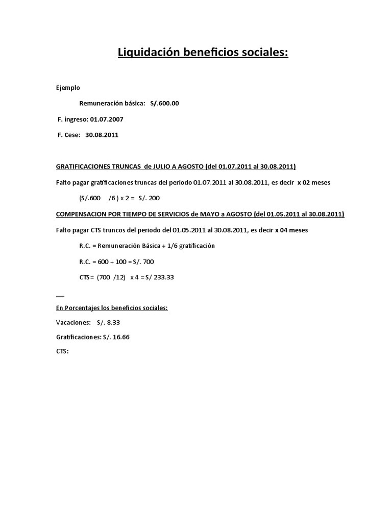 FORMULA, Liquidación Beneficios Sociales | PDF