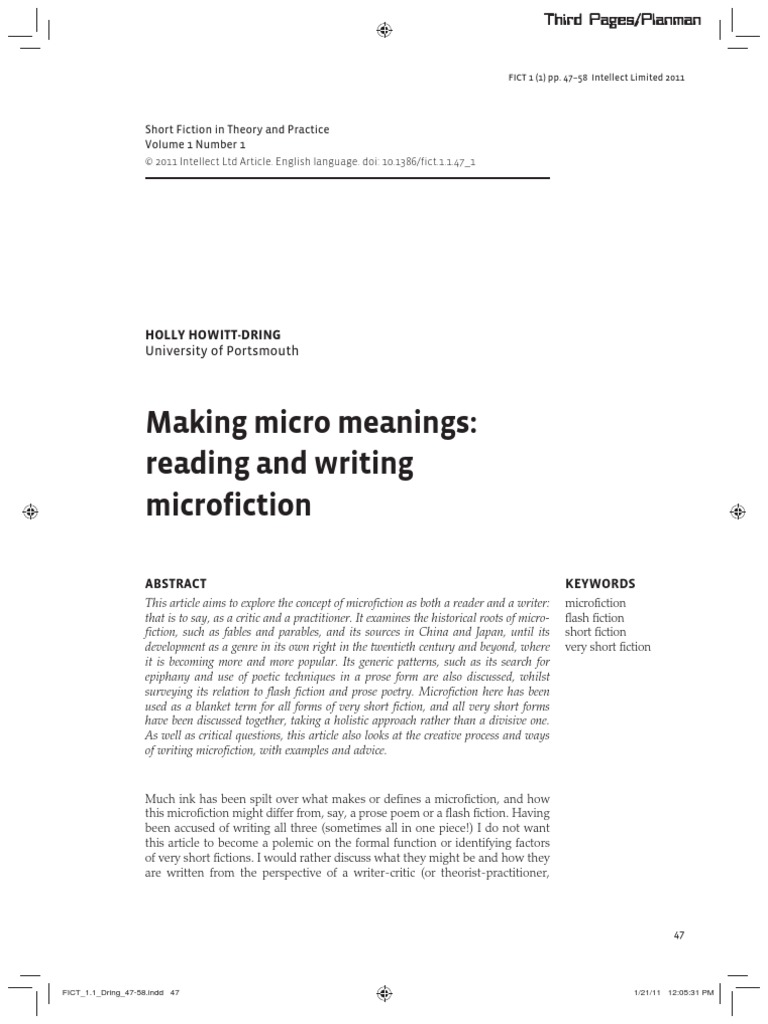 Making Micro Meanings: Reading and Writing Microfiction: Holly Howitt ...