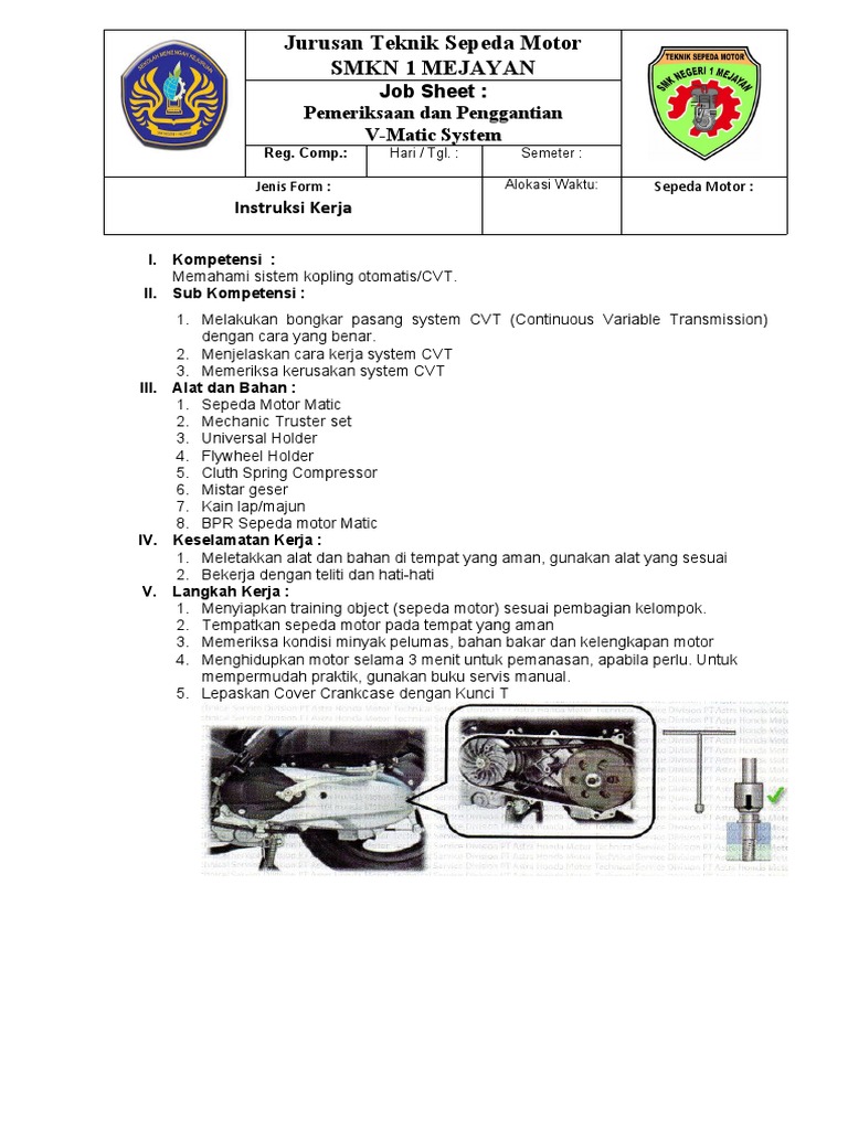 PEMBEKALAN JOBSHEET CVT Sepeda Motor | PDF