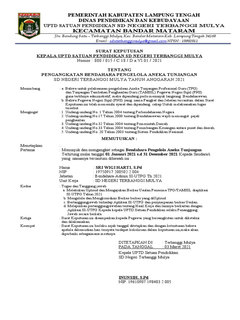 Contoh SK Admin Pengelola SI UTPG | PDF