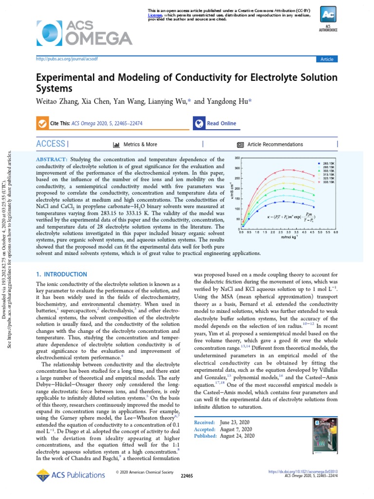 Experimental and Modeling of Conductivity For Electrolyte Solution ...