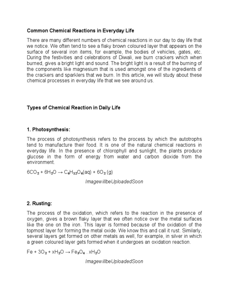 Common Chemical Reactions in Everyday Life: Imagewillbeuploadedsoon ...