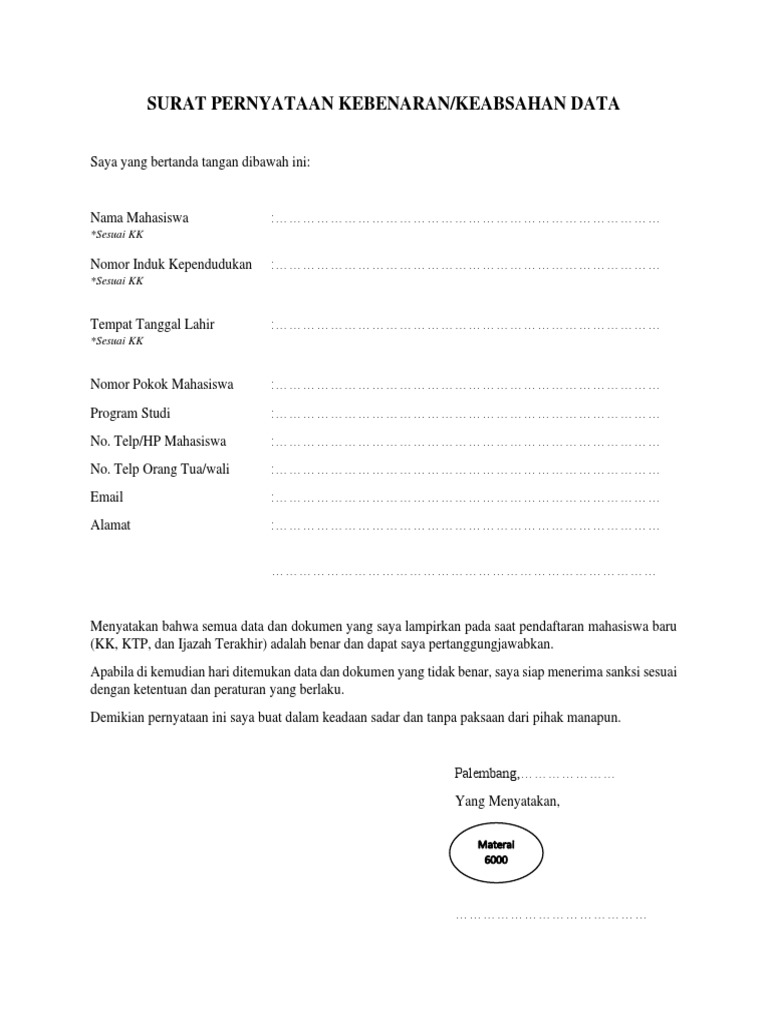 Declaration of Data Accuracy and Validity | PDF