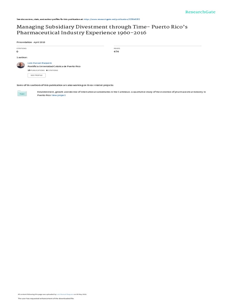 Managing Subsidiary Divestment Through Time-Puerto Rico's ...