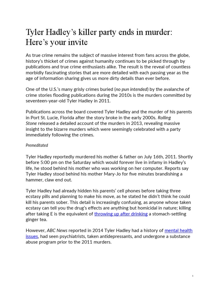 Tyler Hadley's Killer Party Ends in Murder: Here's Your Invite | PDF