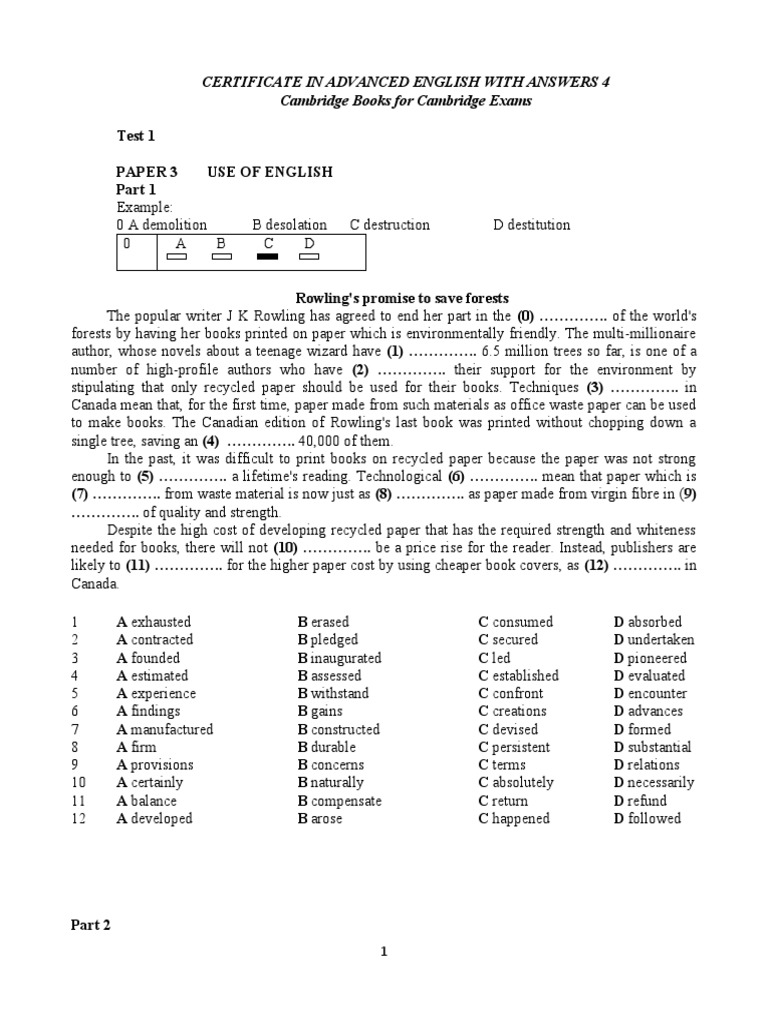 Certificate in Advanced English With Answers 4 Cambridge Books For ...