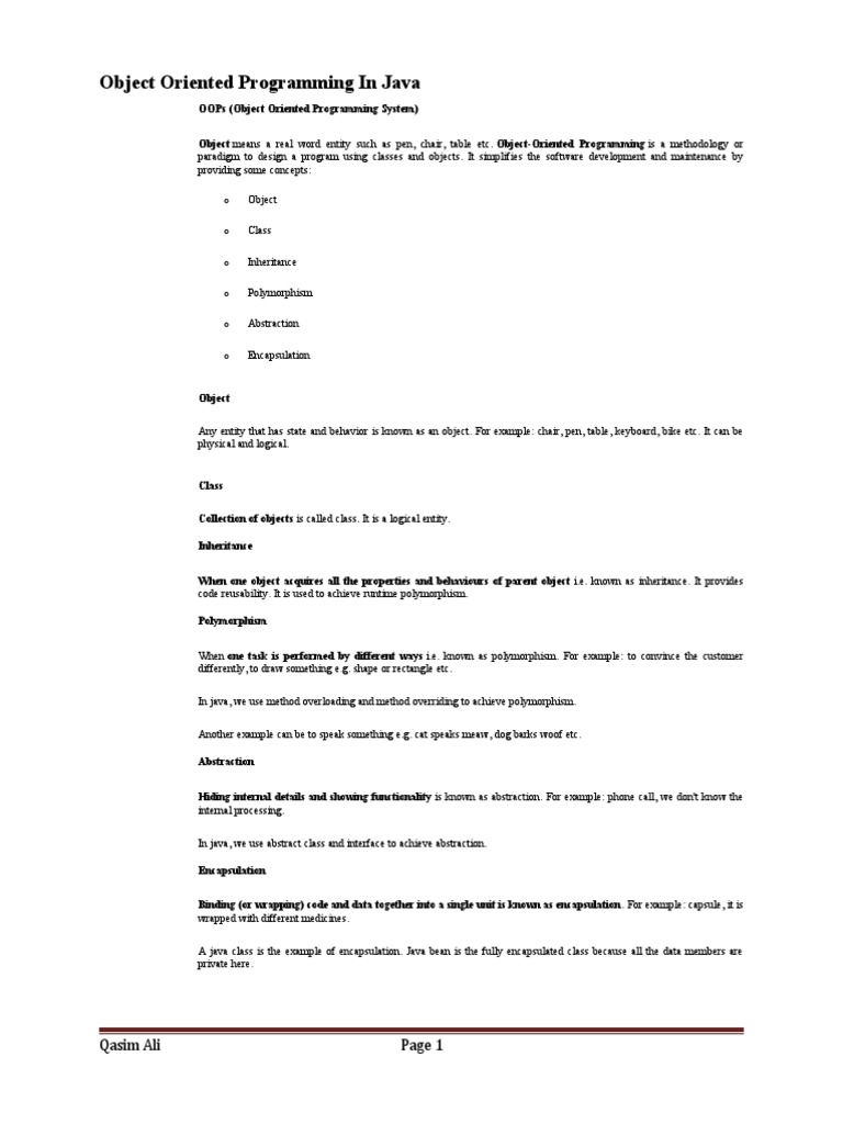 Object Oriented Programming in Java: Qasim Ali | Download Free PDF ...