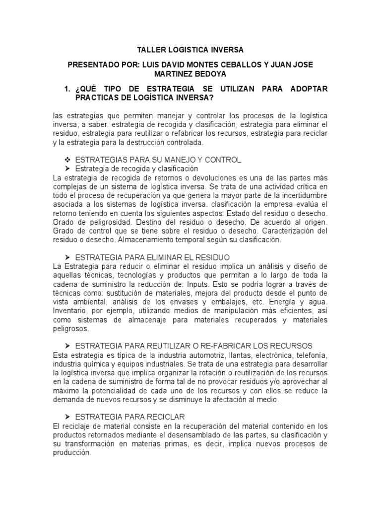 Taller Logistica Inversa | PDF | Logística | Residuos