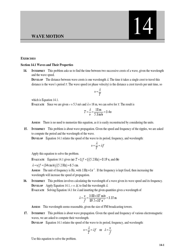 Wave Motion: E Section 14.1 Waves and Their Properties | PDF | Waves ...