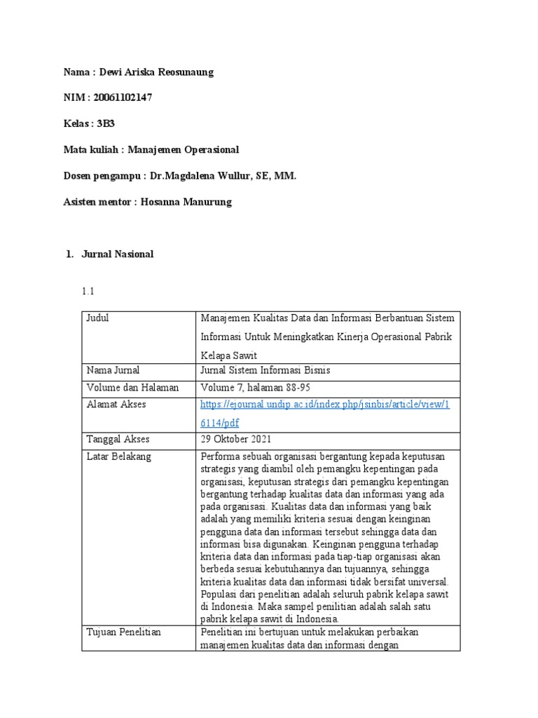 Contoh Review Jurnal Manajemen Operasional | PDF