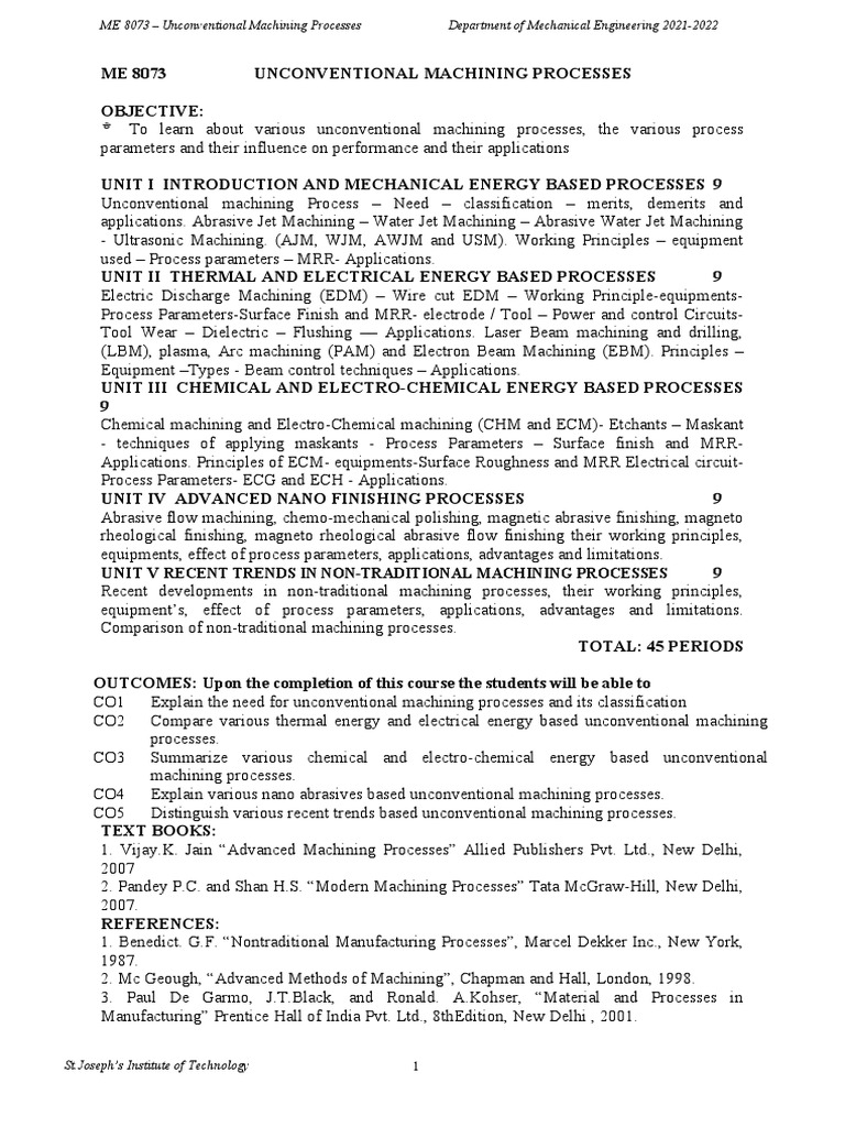 Me 8073 Ucmp | Download Free PDF | Machining | Plasma (Physics)