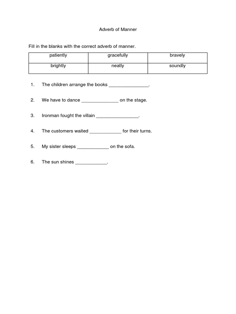 Adverb of Manner Exercise 2 | PDF