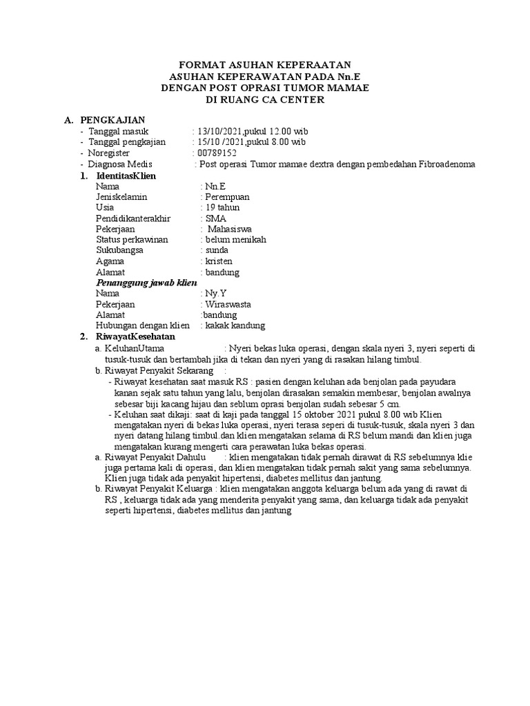 Askep Erlina Rosida Evaluasi Post Operasi Tumor Mamae | PDF