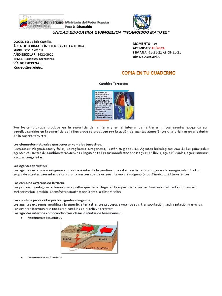 Cambios Terrestres en Ciencias de la Tierra | PDF | Tierra | Temblores