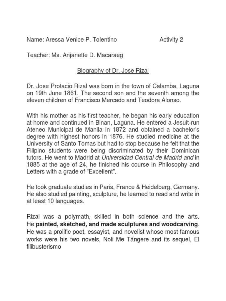 Biography of Dr. Jose Rizal | PDF