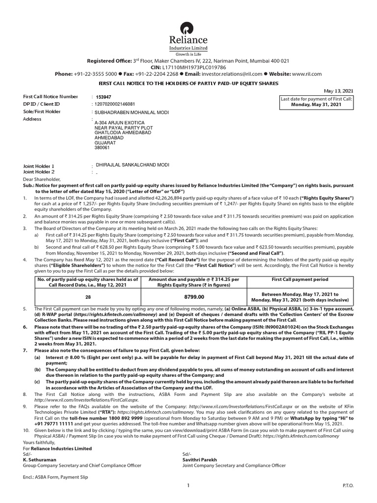 Registered Office: 3 CIN: L17110MH1973PLC019786: Floor, Maker Chambers ...