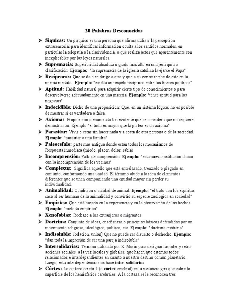 20 Palabras Desconocidas Kathe | PDF | Corteza cerebral