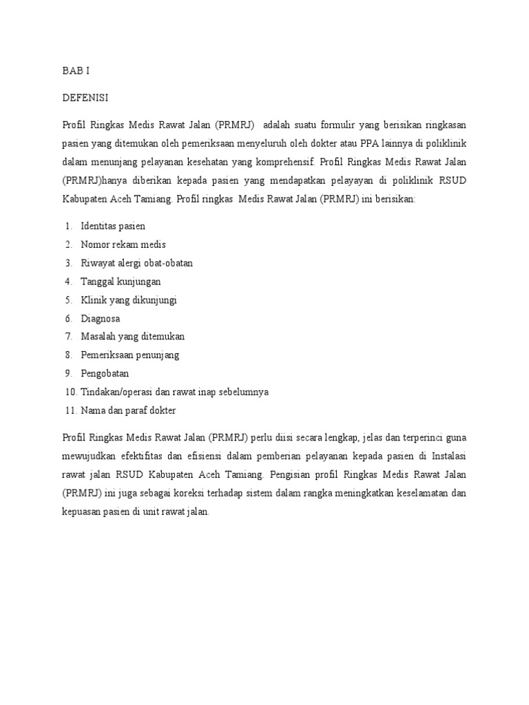 Panduan Profil Ringkas Medis Rawat Jalan | PDF