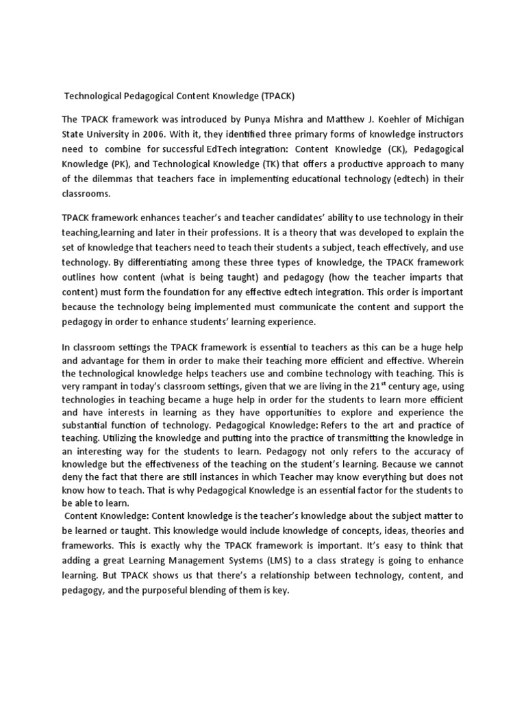 What Is The TPACK Framework All About FINAL | PDF | Pedagogy | Teachers