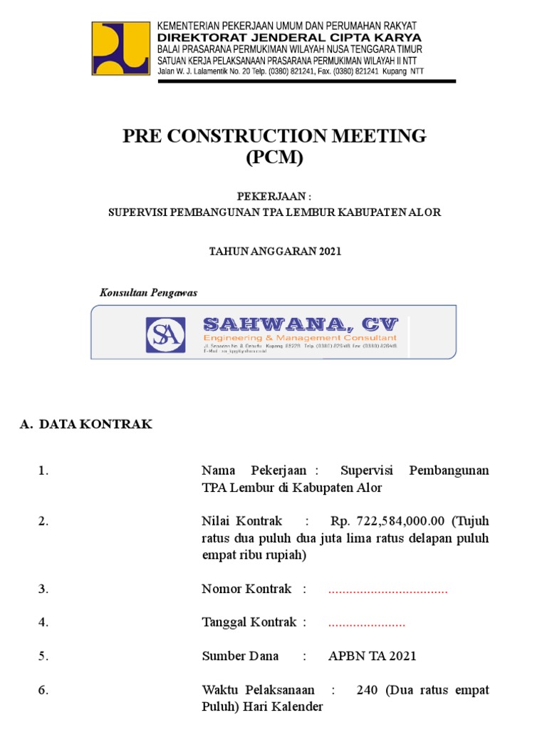 Bahan Presentasi PCM Supervisi Pembangunan TPA Lembur Alor | PDF