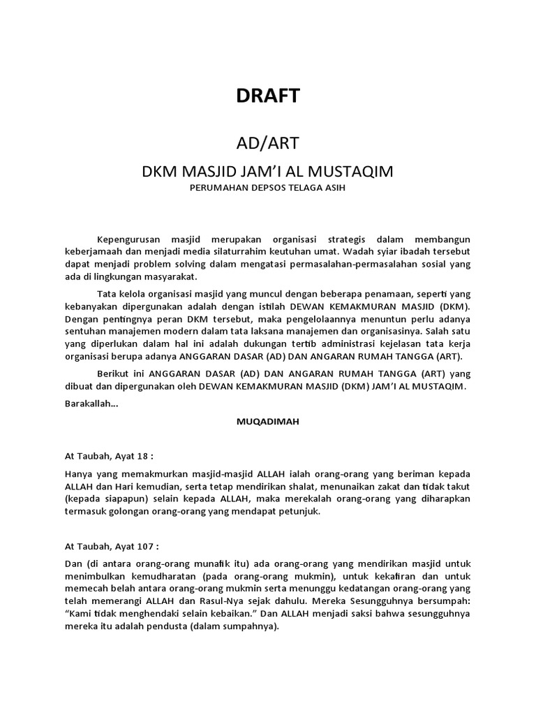 DRAFT AD-ART DKM Al Mustaqim | PDF