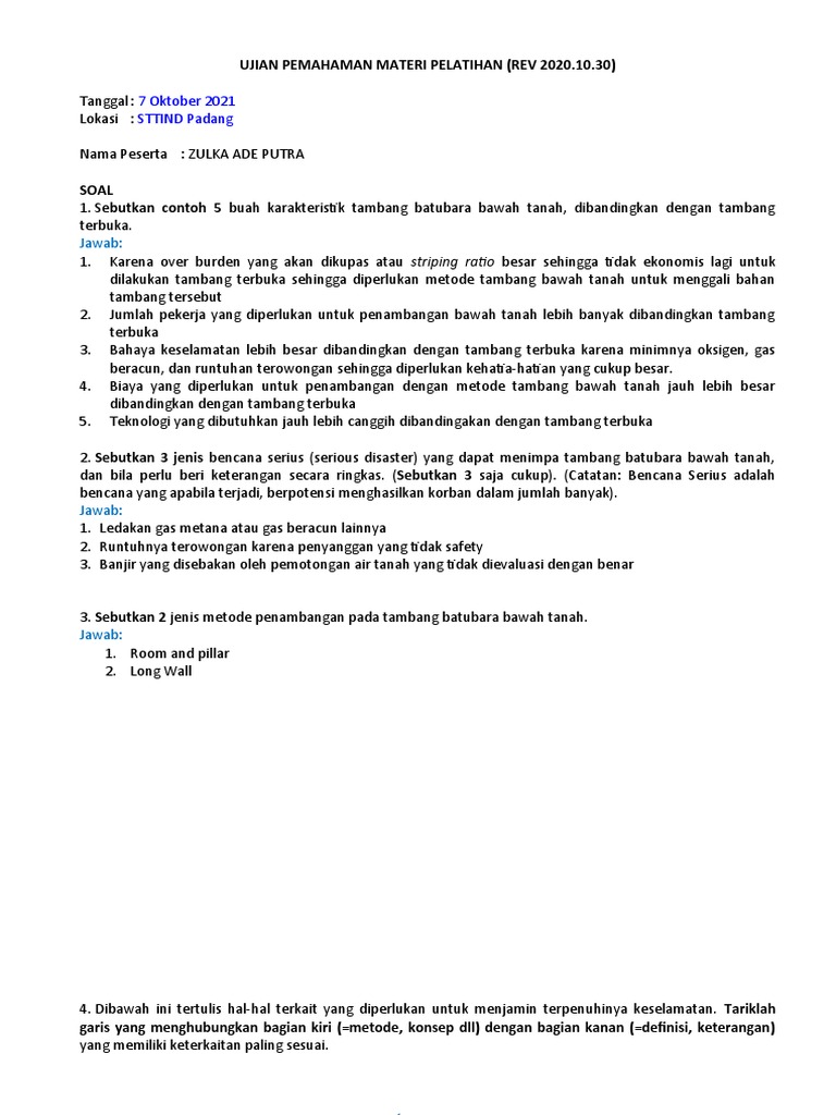 ZULKA ADE PUTRA, Soal Latihan Training JOGMEC @STTIND Padang | PDF