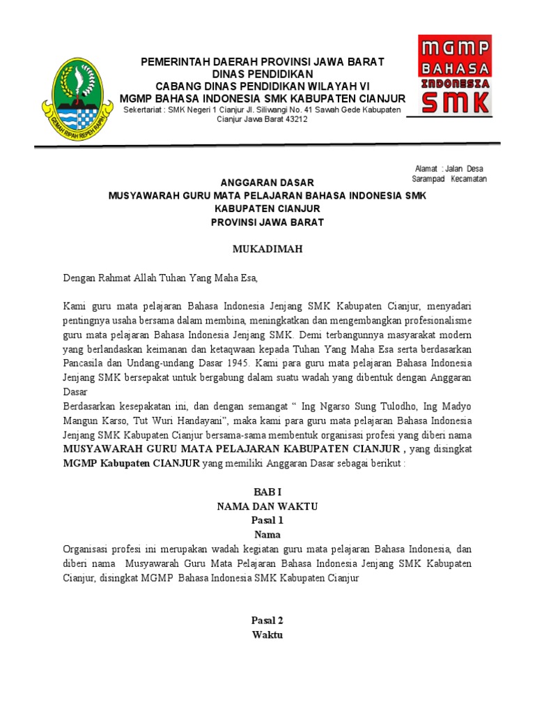 AD-ART MGMP Bahasa Indonesia SMK | PDF