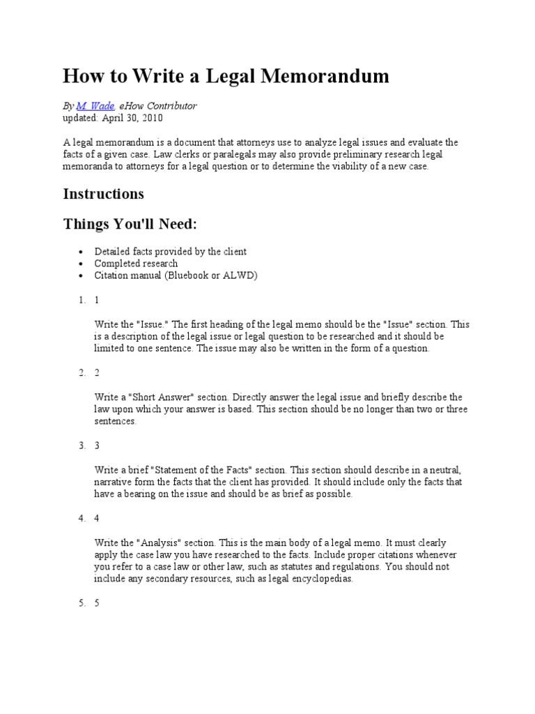How To Write A Legal Memorandum | PDF
