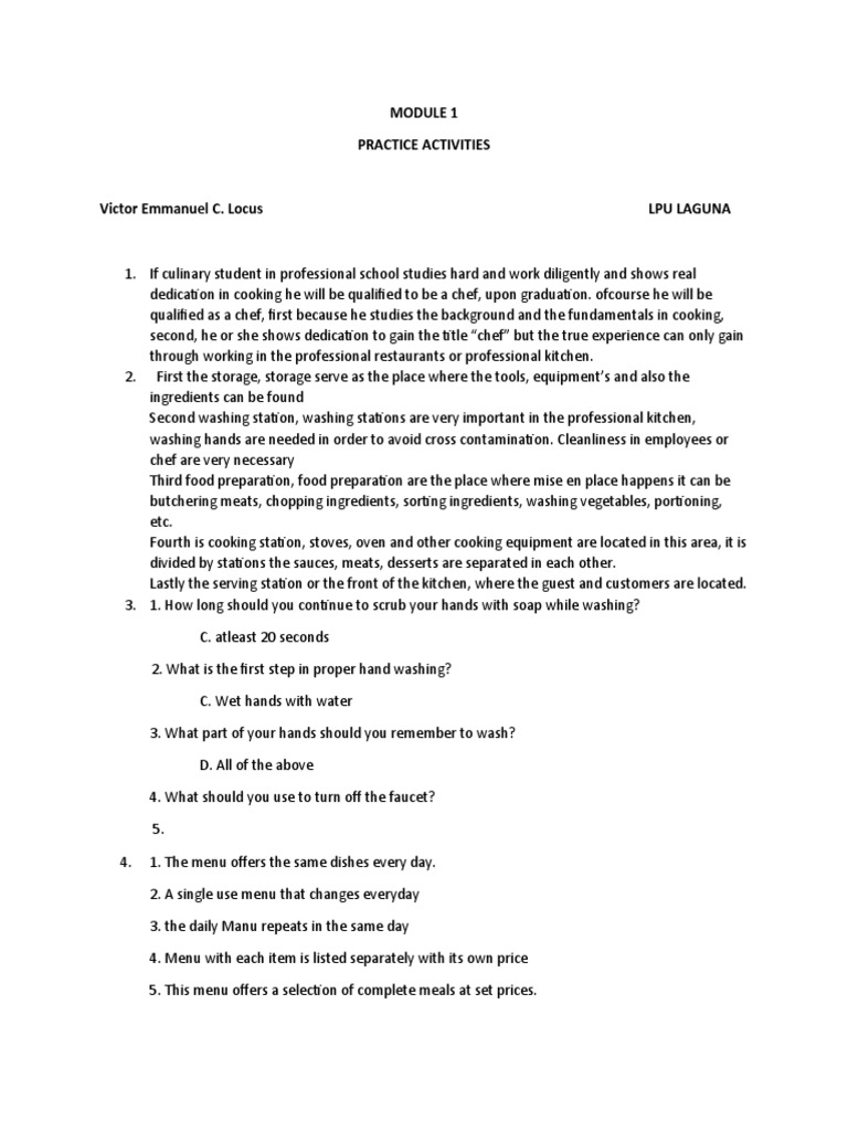 Module 1 | PDF | Menu | Cooking