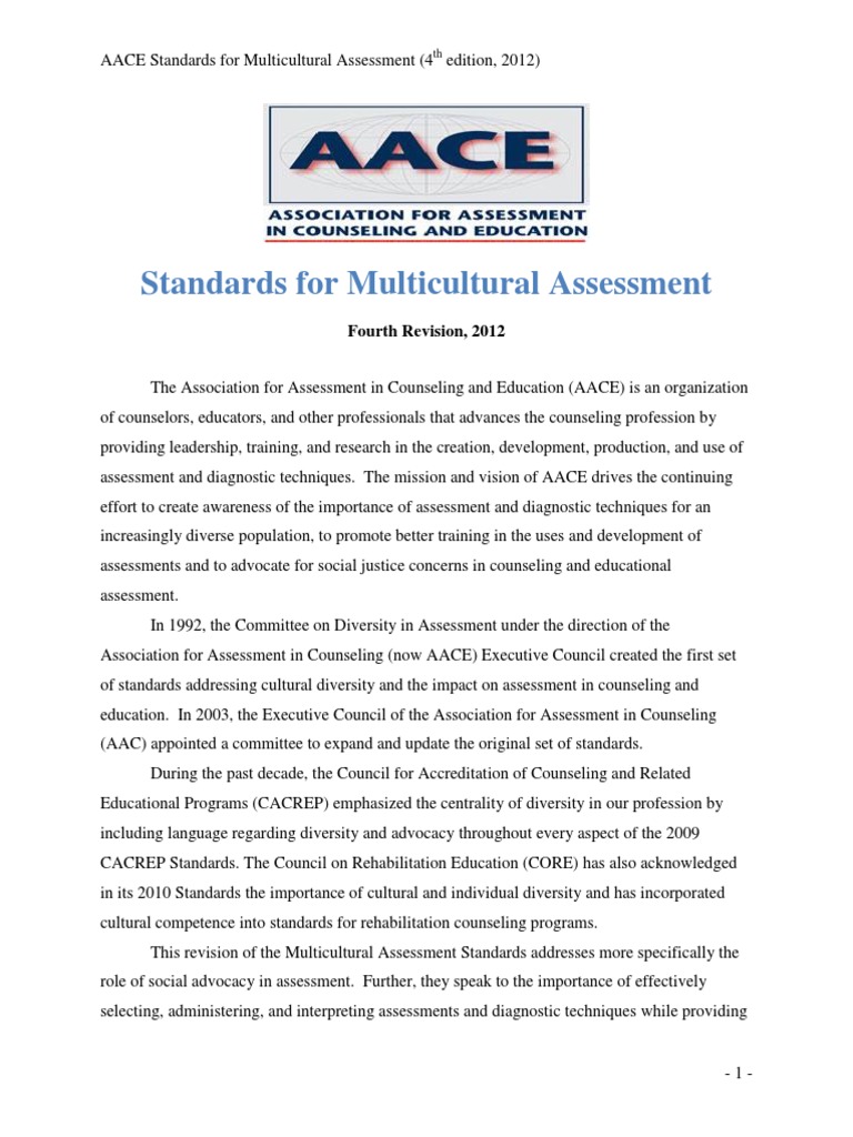 AACE Standards For Multicultural Assessment 2012 | PDF | Educational ...