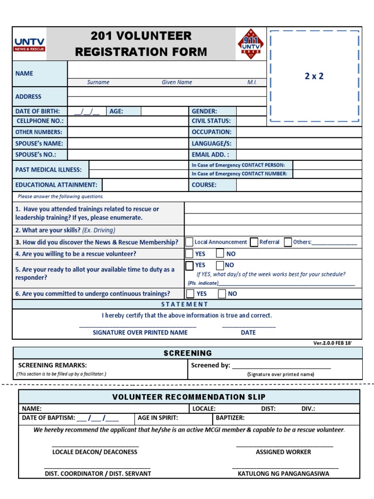 201 Volunteer Registration Form | PDF