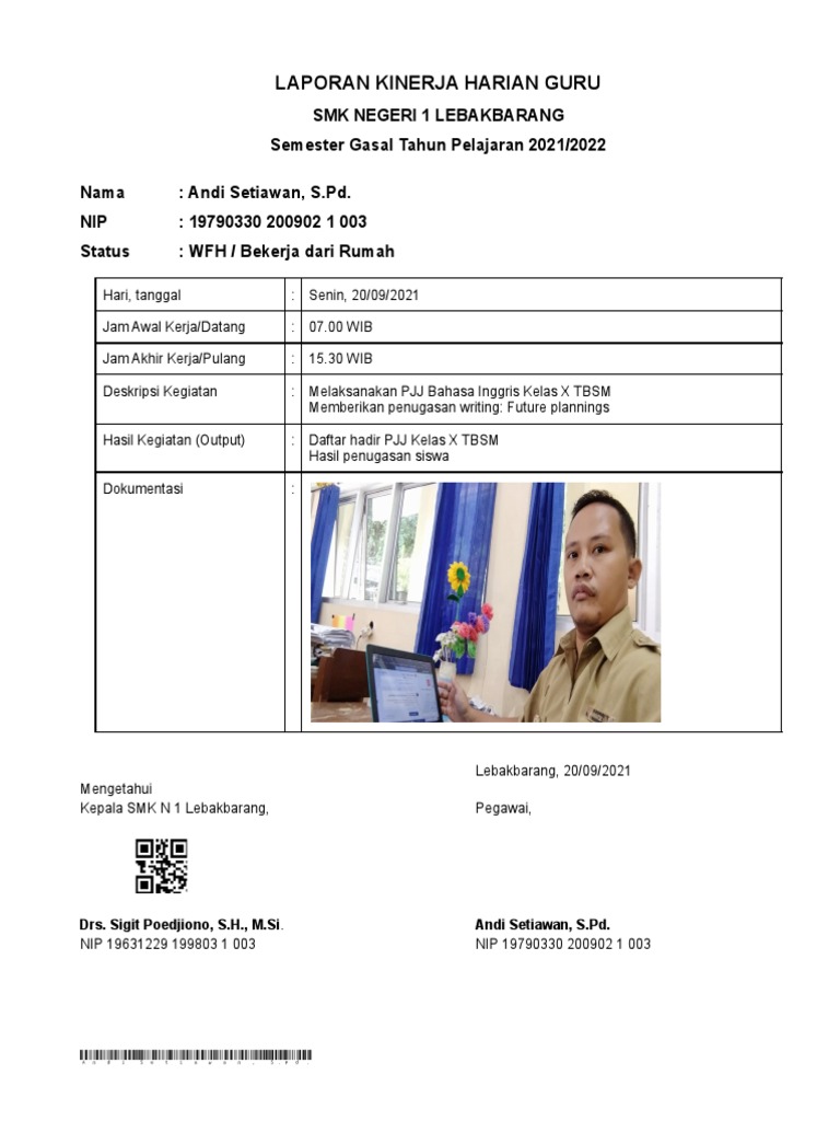 Jurnal Harian - Andi Setiawan, S.PD., 20-09-2021 | PDF