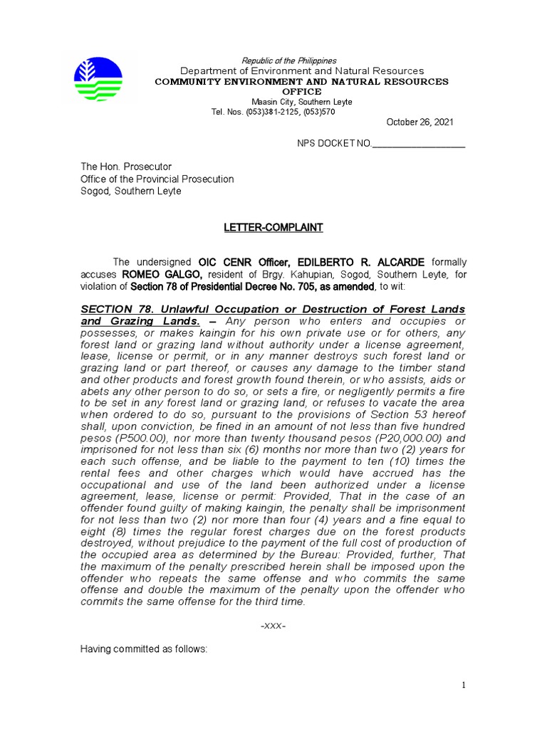 Letter Complaint | PDF | Crime & Violence | Crimes